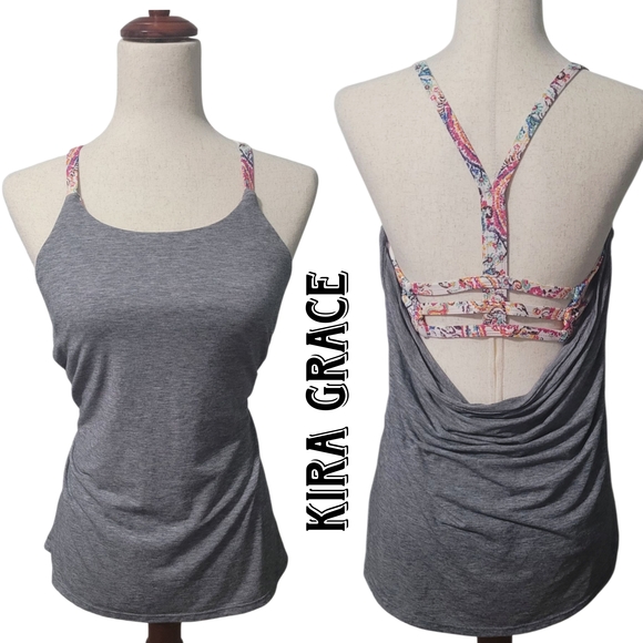 Kira Grace | Tops | Kira Grace Gray With Paisley Print Yoga Workout Top ...